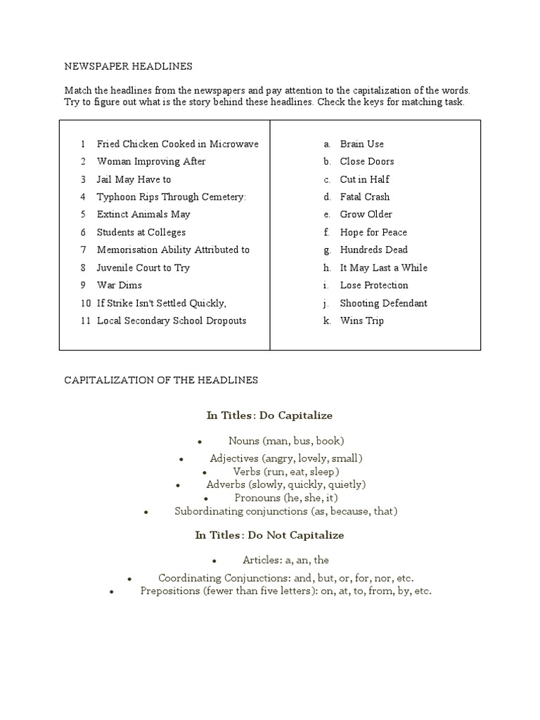 Newspaper Headlines and Vocabulary | Download Free PDF | Word | English ...