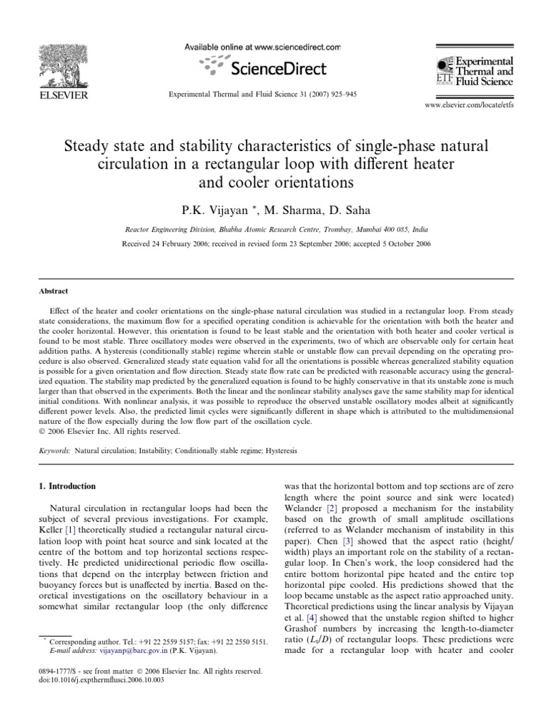 Natural Circulation Stability in Loops | PDF | Science & Mathematics