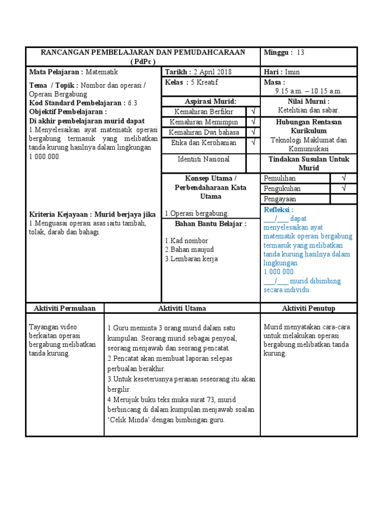 RPH Matematik Tahun 5 | PDF