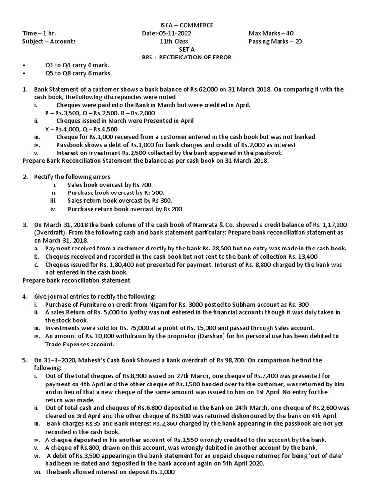 SET A 11th Acc BRS N RECT. | PDF