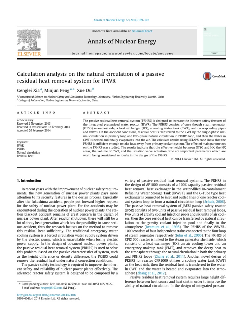 Calculation Analysis On The Natural Circulation of A Passive Residual ...