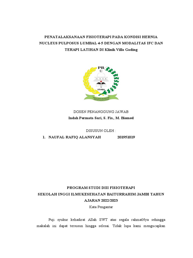 1 PENATALAKSANAAN FISIOTERAPI PADA KONDISI HNP 2 Docx | PDF | Seni