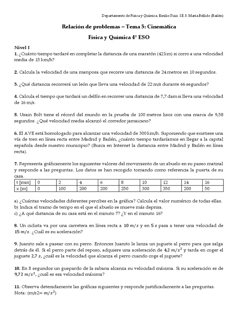 Relación de Problemas - Tema 5 - Cinemática - 4ºESO1283498712 | PDF | Tren | Coche