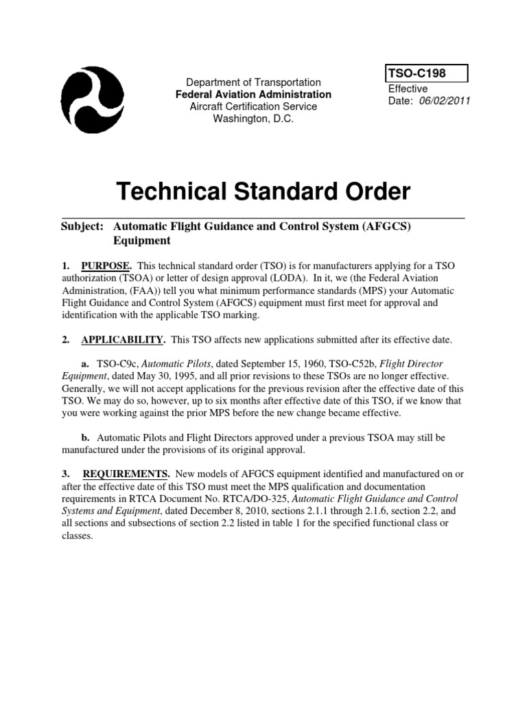 Technical Standard Order for Automatic Flight Guidance and Control ...