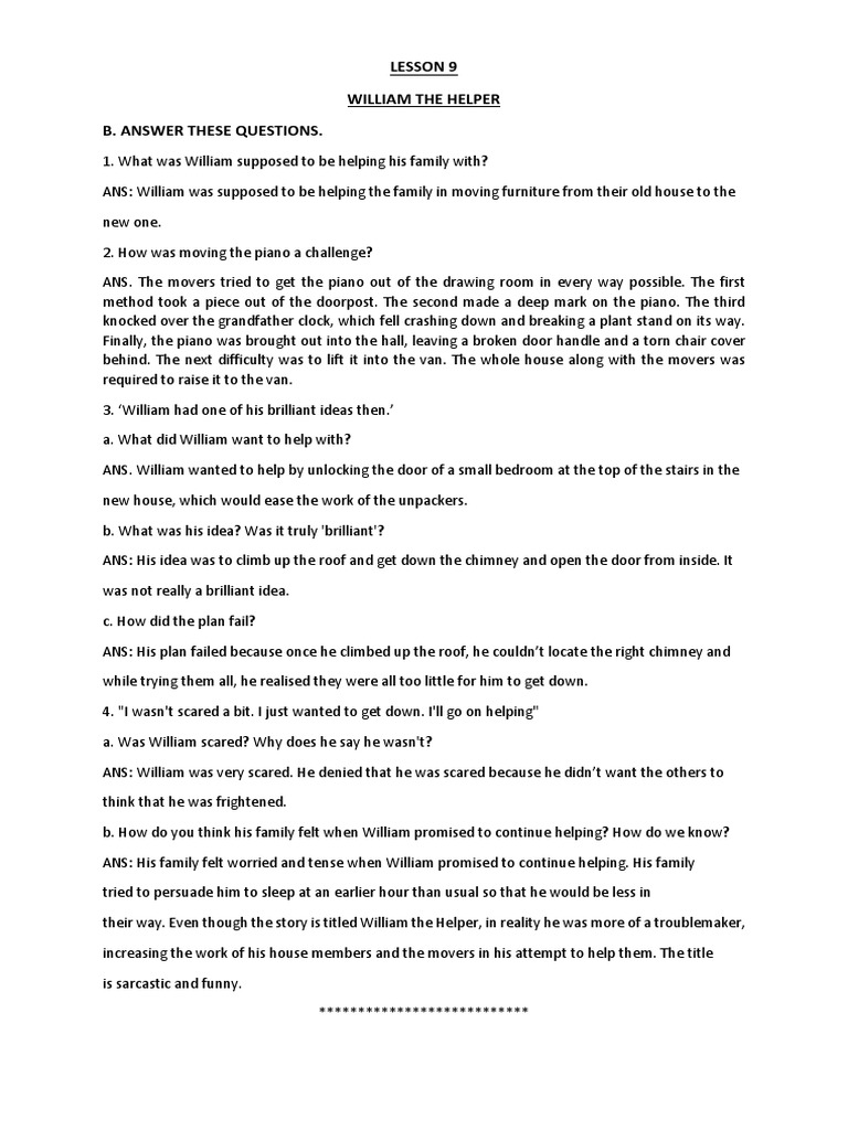 Lesson 9 William The Helper | PDF