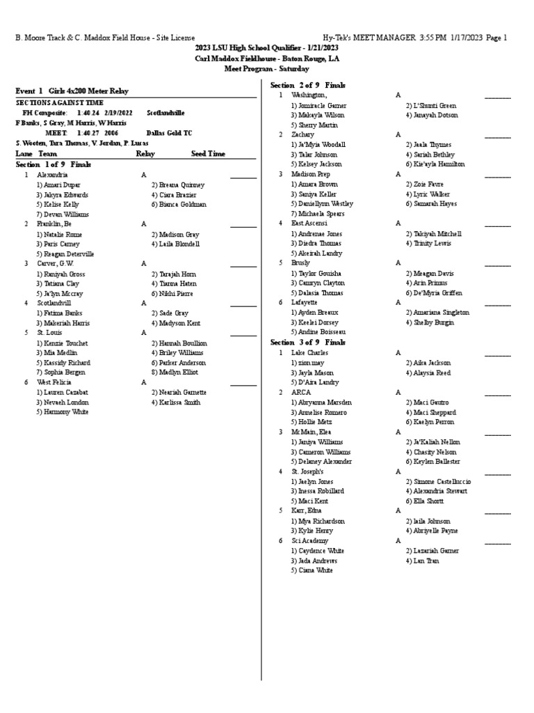 LSU Qualifier Heat Sheets | PDF