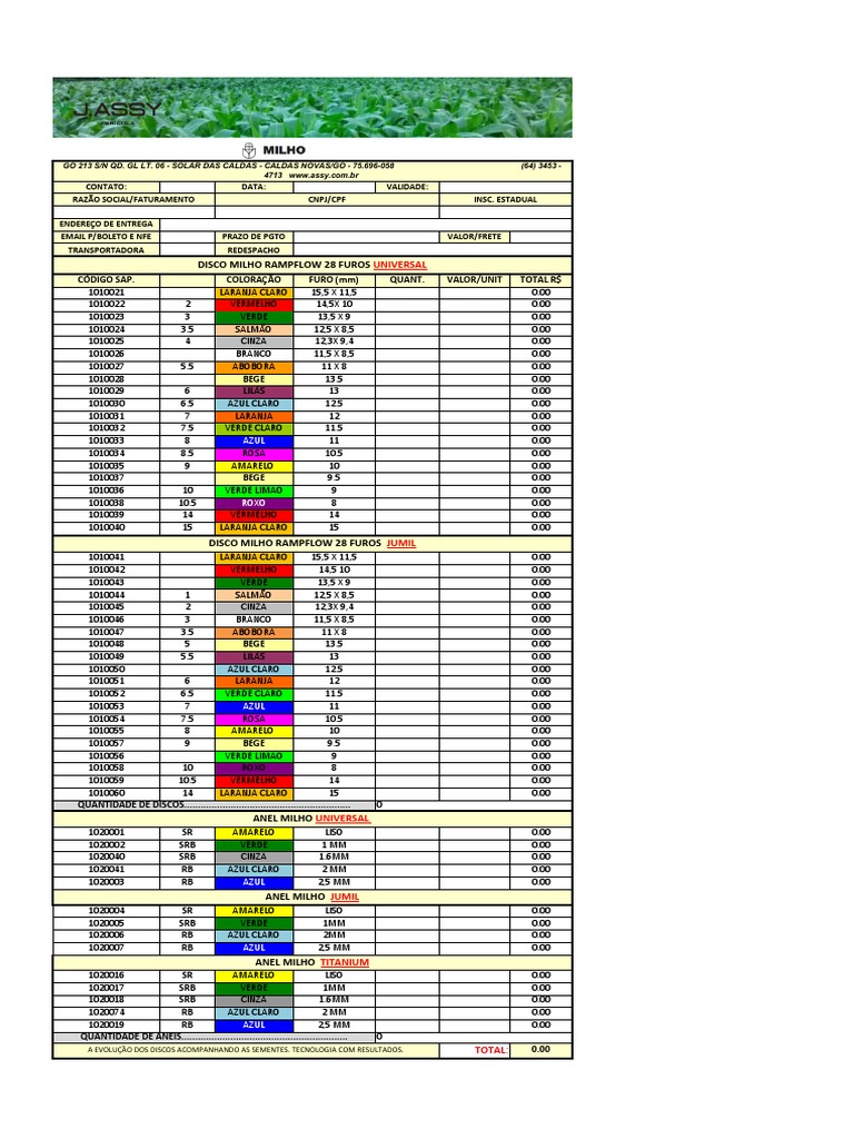 Oferta de discos semeadores e anéis para soja e milho | PDF | Agricultura | Técnicas artísticas