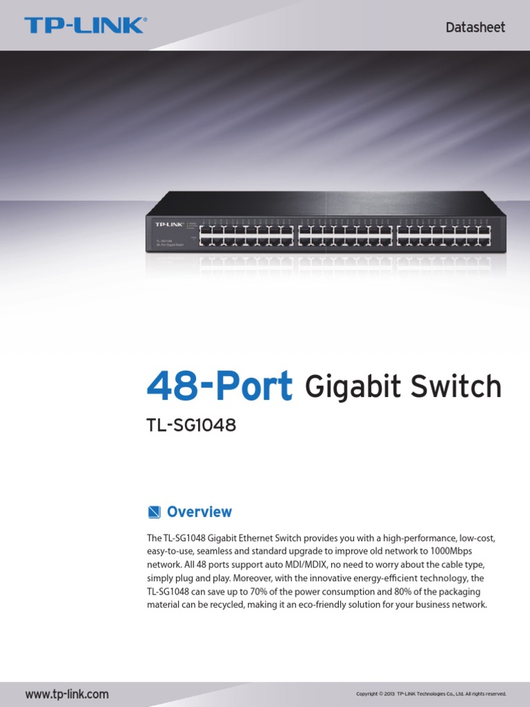 Switch TL-SG1048 - V4 - Datasheet | PDF | Computer Network | Ethernet