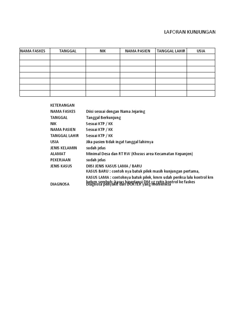 Form Laporan Kunjungan Pasien Baru Per November 2022 | PDF