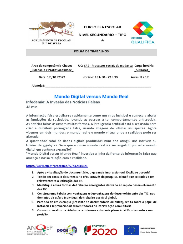 CP2-ficha de trabalho 3 | PDF