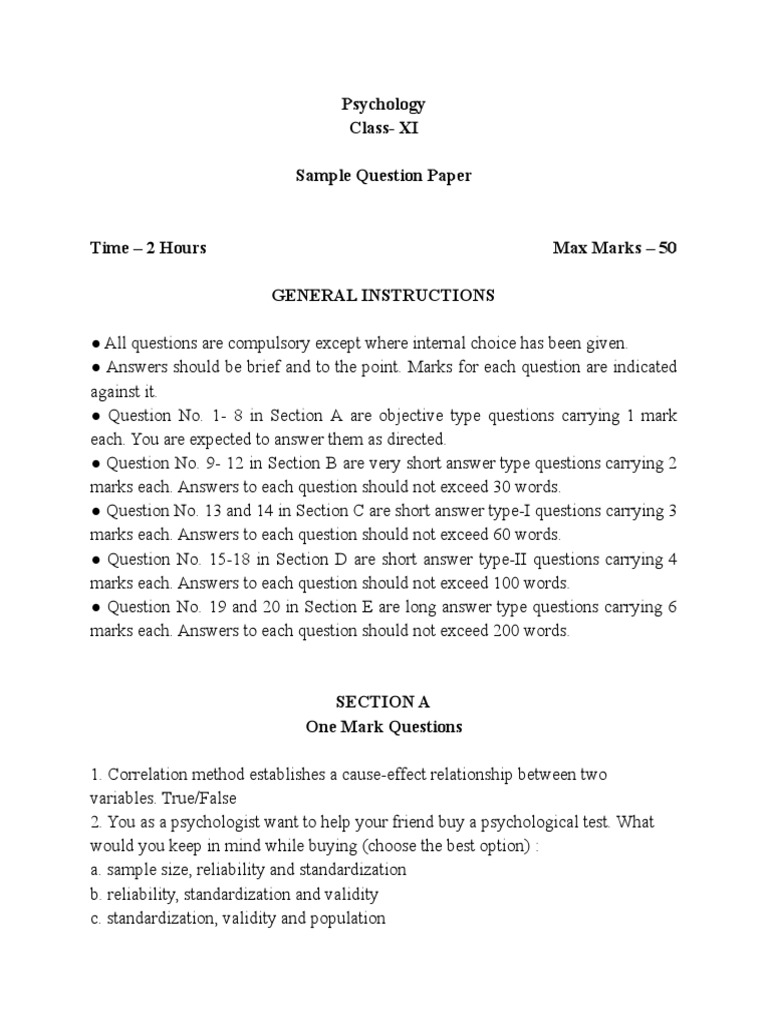 Sample Paper-Pa1 | Download Free PDF | Psychology | Validity (Statistics)