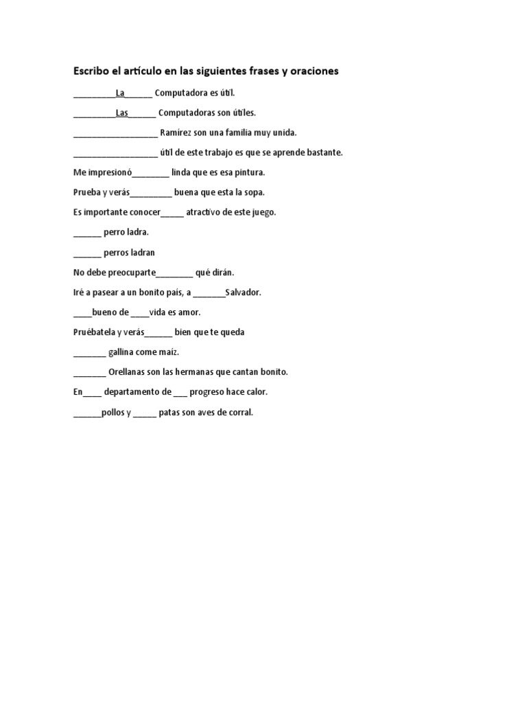 Ejercicios de Artículos de Primero Basico | PDF