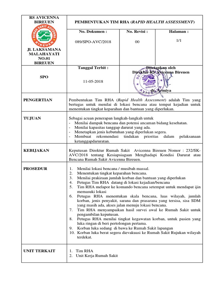 Spo Pembentukan Tim Rha (Rapid Health Assesment) | PDF