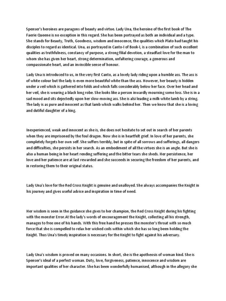 The Character of Una From Faerie Queene Book 1 | PDF | Love | Knight
