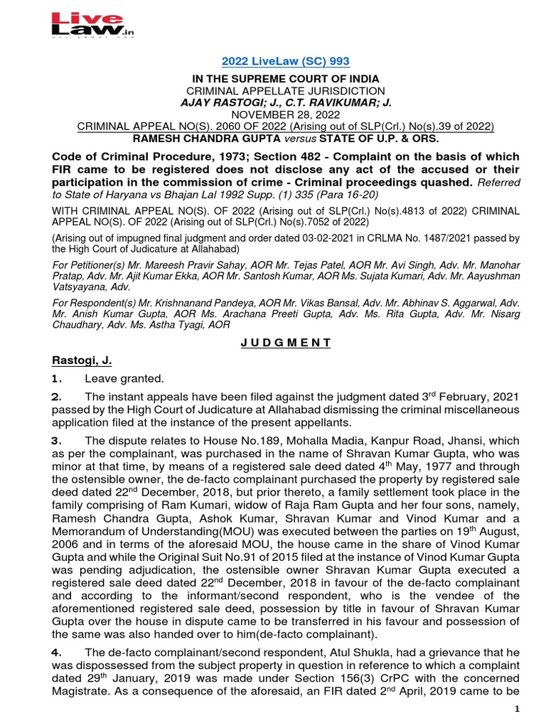 993 Ramesh Chandra Gupta V State of Up 28 Nov 2022 446686 | PDF ...