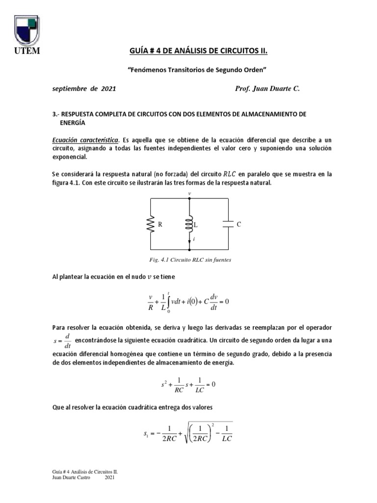 Guia 4 de Analisis de Circuitos II. Fenomenos Transitorios de Segundo Orden | PDF | Ecuaciones ...