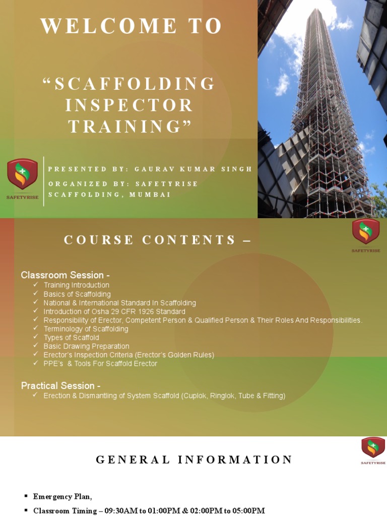 Scaffolding Inspector Training Day 1 Pdf Scaffolding Economic