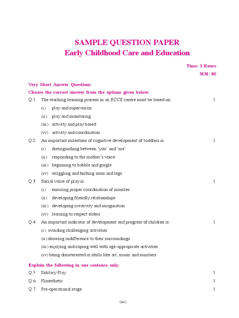 Sample Question Paper | PDF | Child Development | Cognitive Development