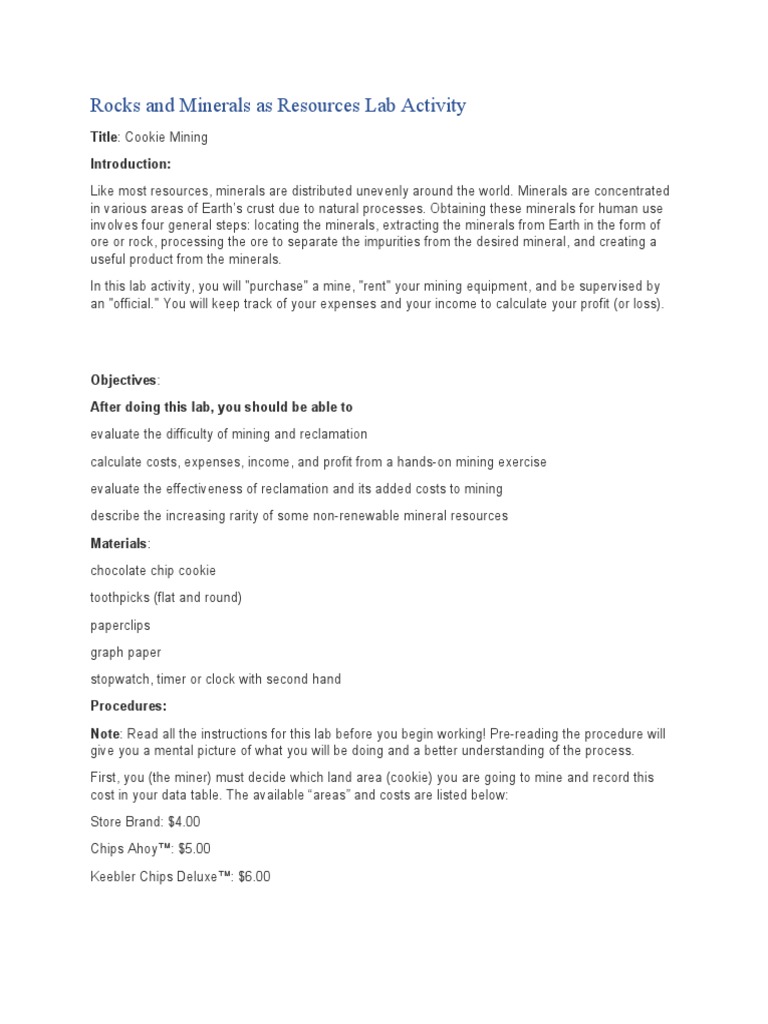 Rocks and Minerals As Resources Lab Activity | PDF | Mining | Rock ...