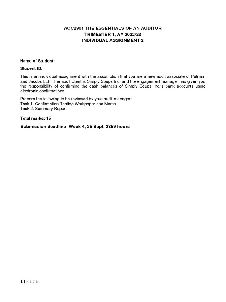 Individual Assignment 2 Sept 2022 | PDF | Audit | Banks