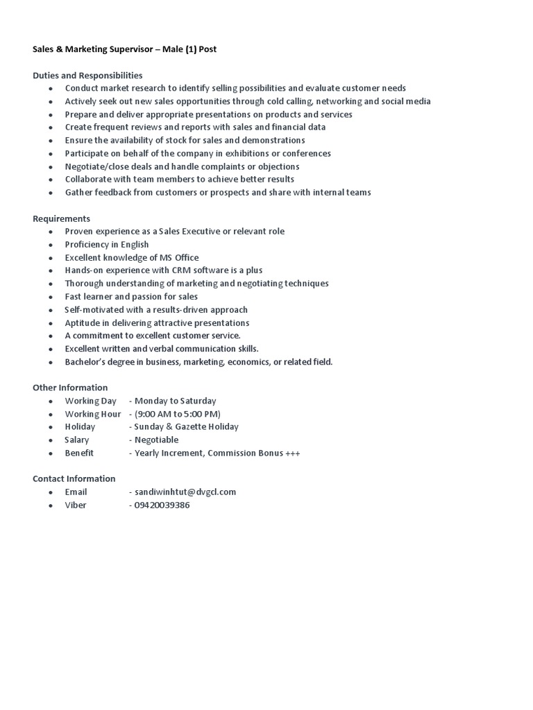 Vacancy Announcement | PDF | Sales | Marketing