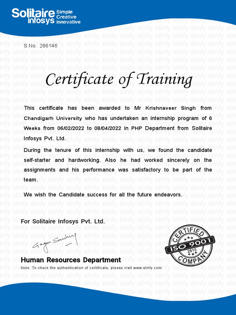 Infosys Internship Training Certificate | PDF