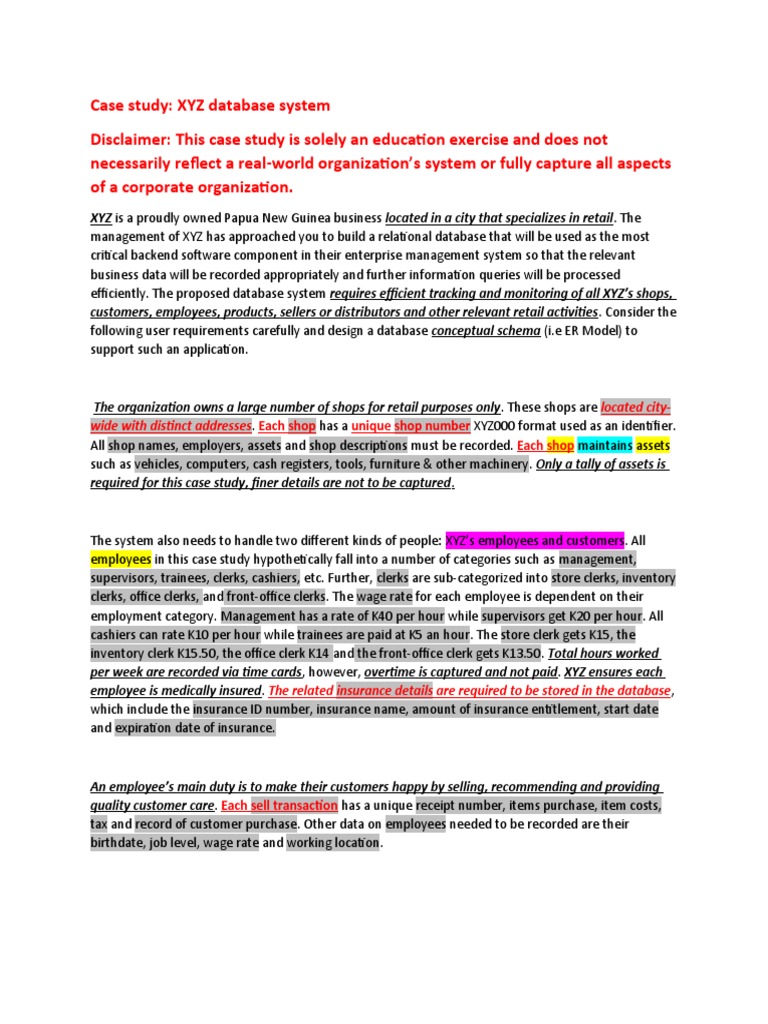 XYZ Database Case Study | PDF | Databases | Inventory