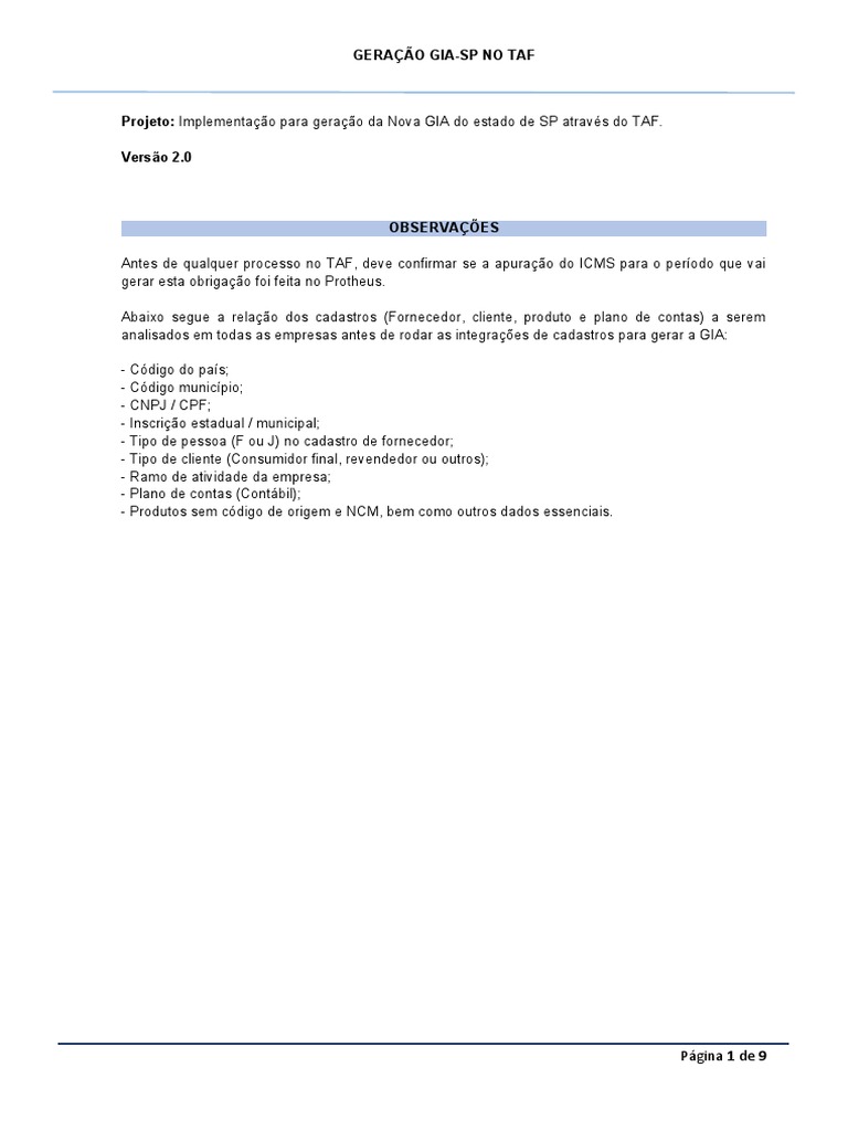 Procedimento 0123-19 FISCAL - Geração GIA-SP No TAF v.2.0 | PDF ...