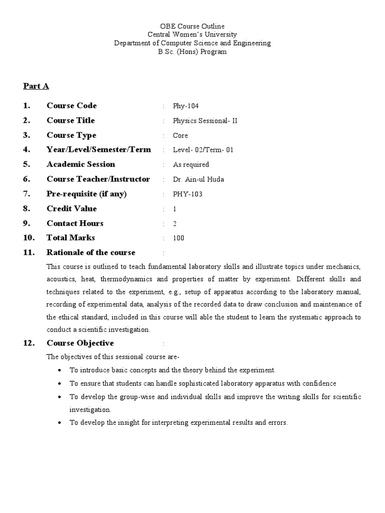 OBE PHY 104 (Lab) | PDF | Experiment | Science
