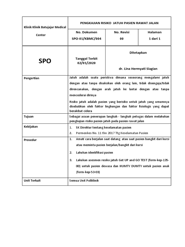 Spo Pengkajian Risiko Jatuh Pasien Rawat Jalan | PDF