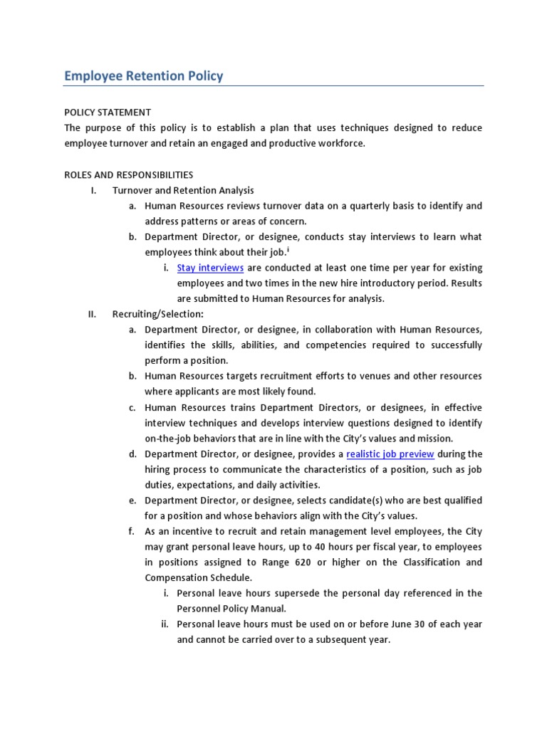 Employee Retention Strategies | PDF | Compensation And Benefits ...