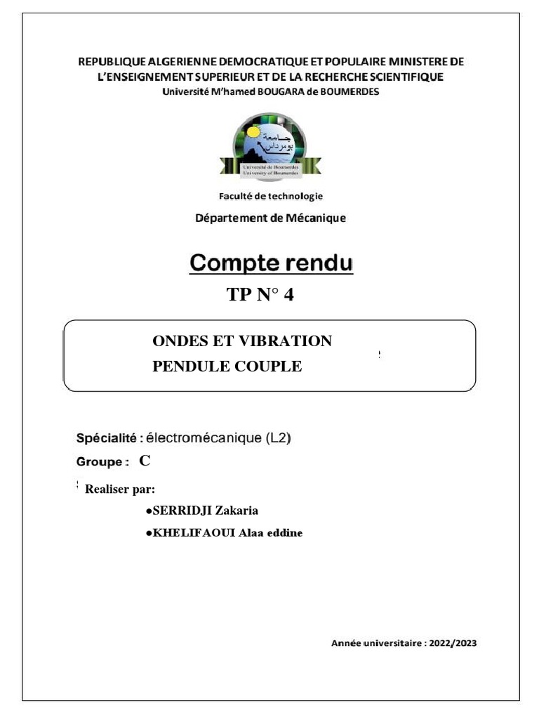 TP Ondesvibr 4-1 | PDF | Pendule (physique) | Mode normal