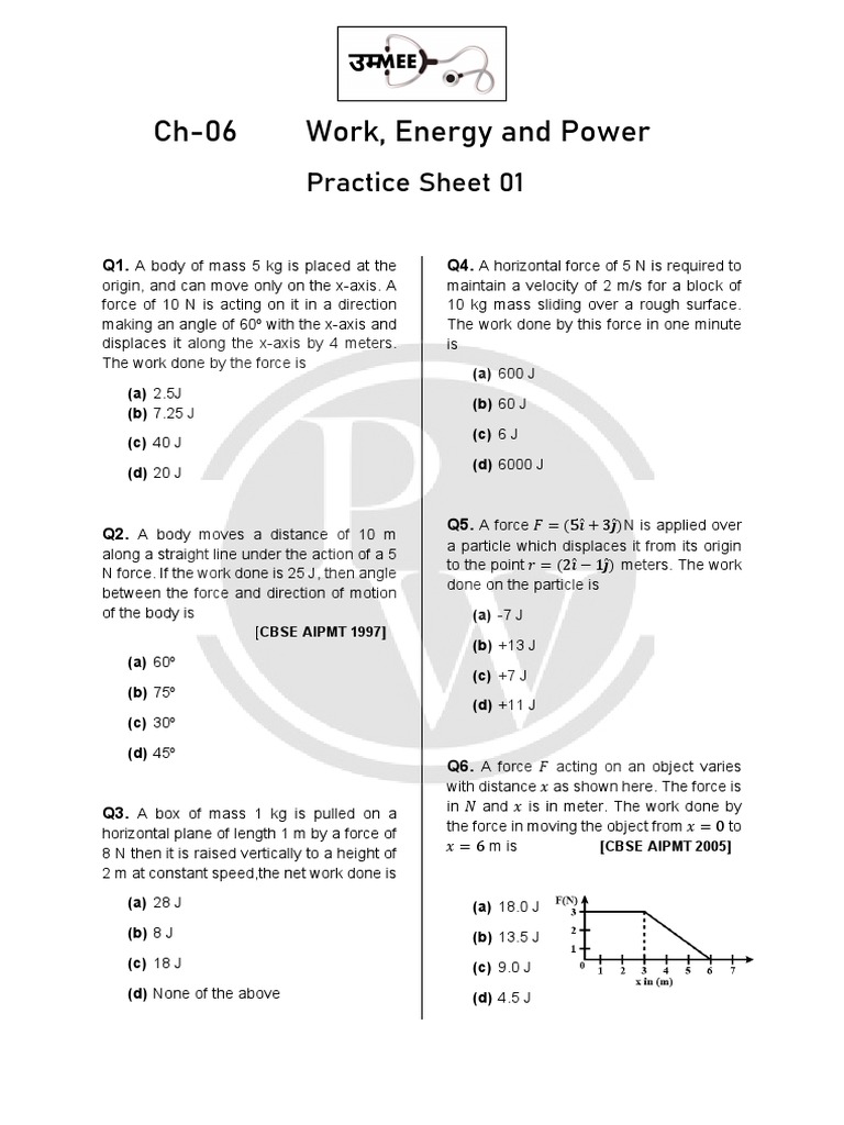 60ae7c0113d60300a620ef91 - ## - Work, Energy & Power: Practice Sheet 01 ...
