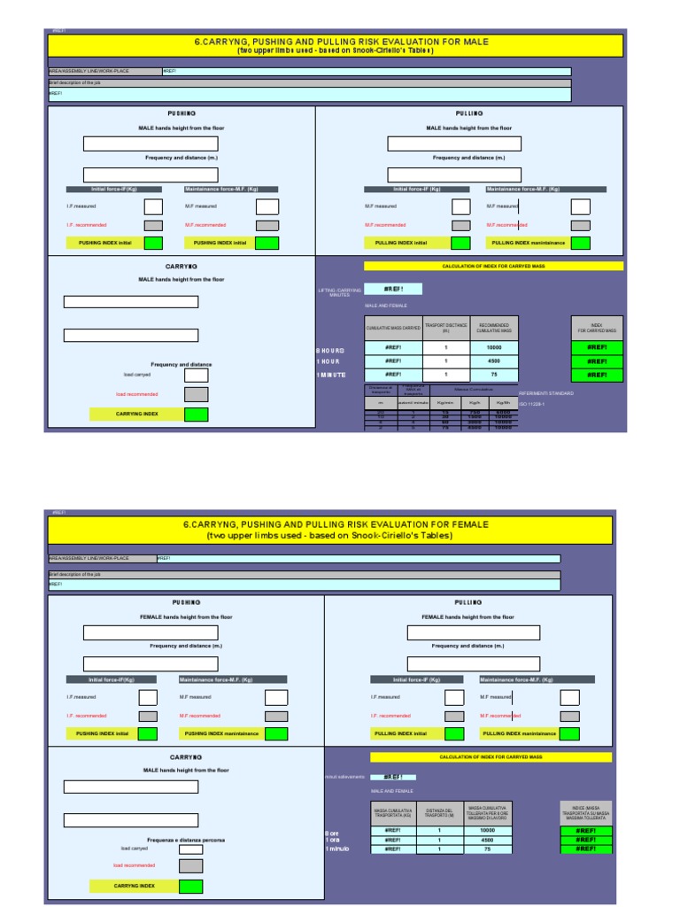 Snook-Ciriello Ergonomic Guidelines | PDF