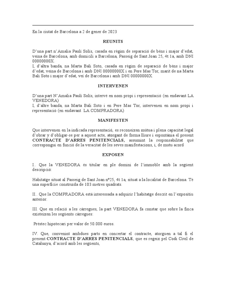 Contracte D'arres | PDF