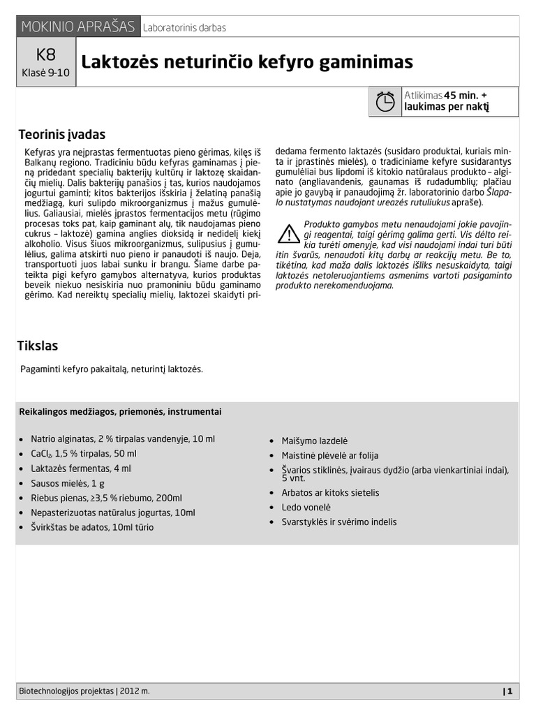 k08-s Laktozes Neturincio Kefyro Gaminimas v2014 - 02 | PDF