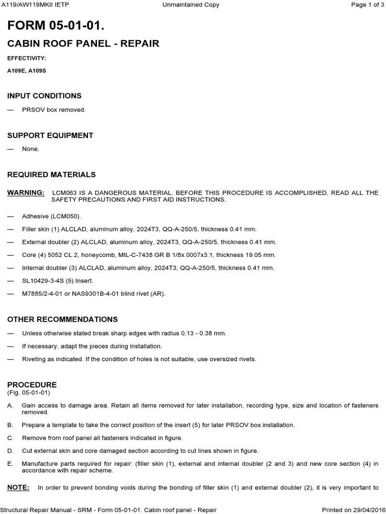 Cabin Roof Panel Repair SRM Form 05-01-01 | PDF | Rivet | Manufactured ...