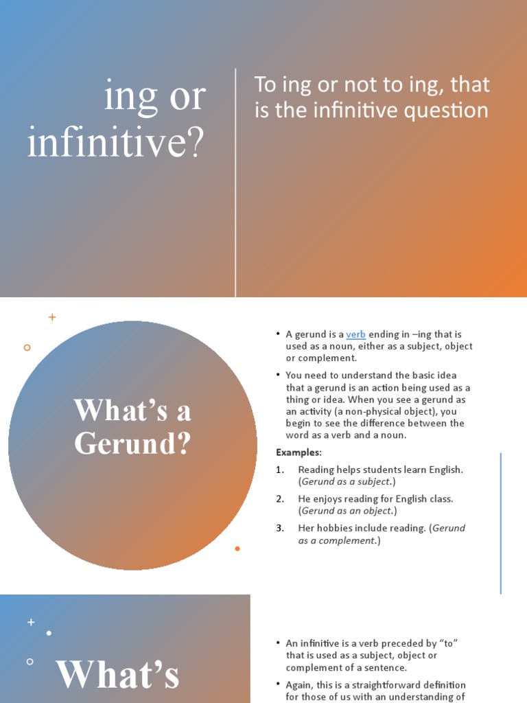 Ing or Infinitive | Download Free PDF | Subject (Grammar) | Verb