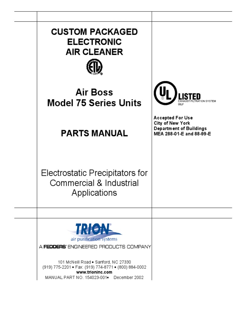 Trion Model 75 Parts Manual | PDF | Fuse (Electrical) | Power Supply