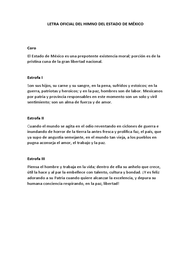 Letra Oficial Del Himno Del Estado de México | PDF