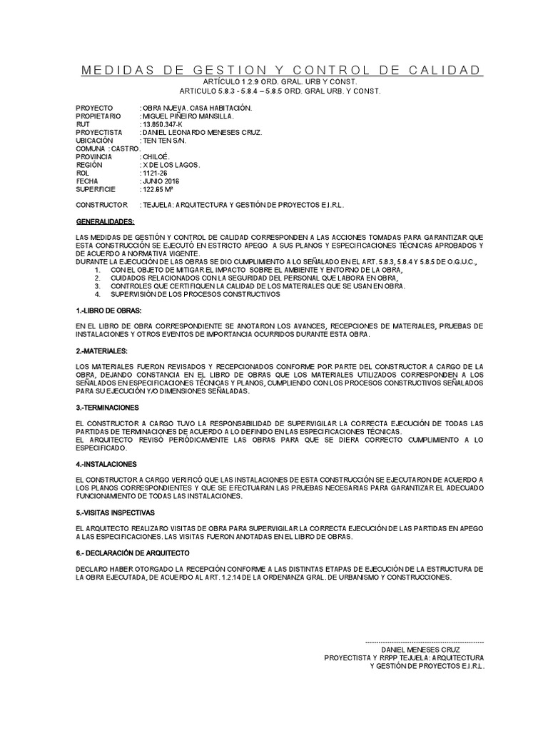 Medidas de Control y Gestion de Calidad | PDF | Arquitecto