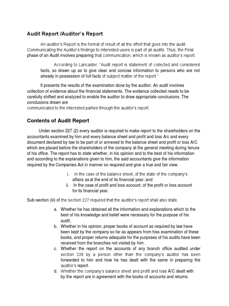 Audit Report Contents and Types | PDF | Audit | Auditor's Report