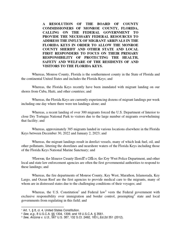 Monroe County Resolution | PDF | Florida | Federal Government Of The ...
