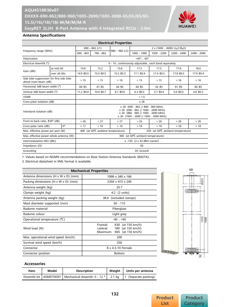 EasyRET 2L2H 8-Port Antenna Specifications | PDF | Antenna (Radio) | Telecommunications Engineering