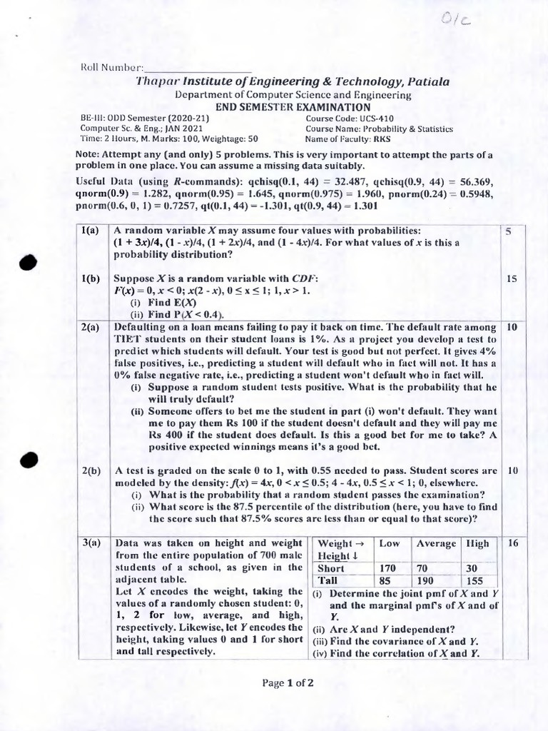 UCS410 | PDF | Normal Distribution | Statistical Inference