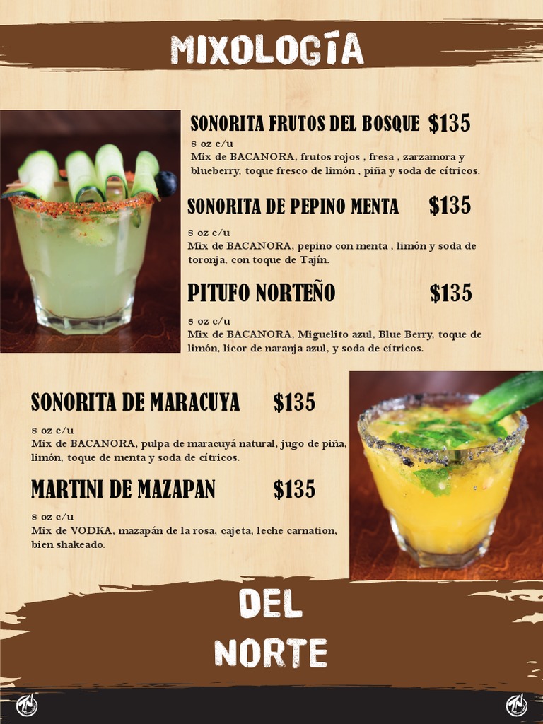 Menú de Mixología y Bebidas | PDF | Bebidas alcohólicas | Bebida
