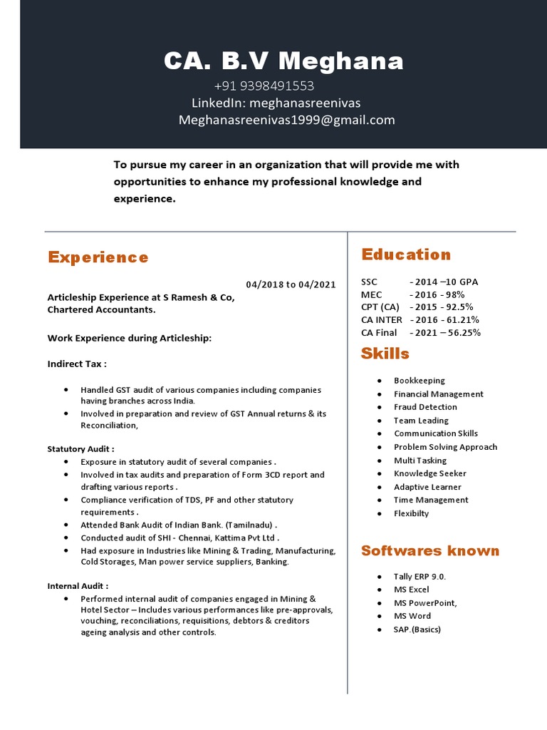 Meghana Resume Updated | PDF | Audit | Accounting
