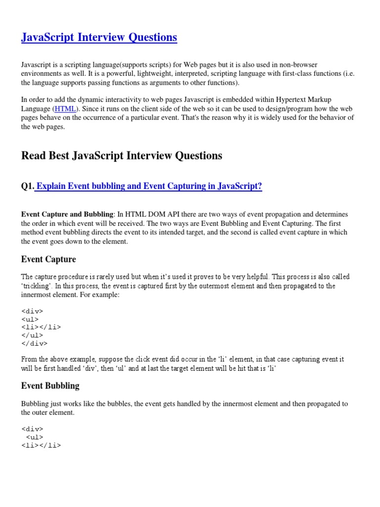 Javascript Interview Questions Pdf Java Script Scope Computer Science