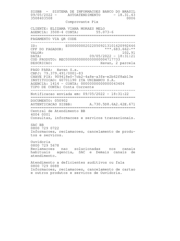 Comprovante Havan - 09-05-2022 - 183207 | PDF