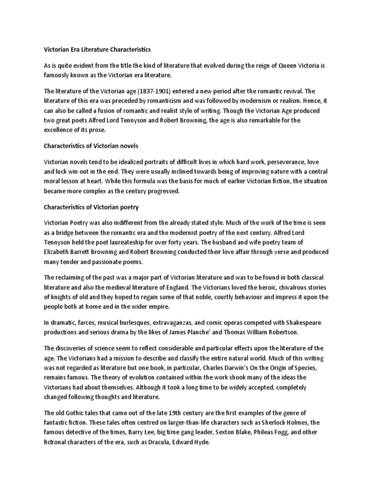 Characteristics of Victorian Literature | PDF | Victorian Literature ...